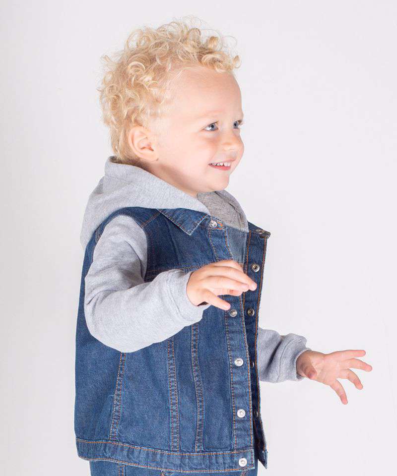 Denim jacket with fleece hood and sleeves | LW750 | Cardiff Embroidery